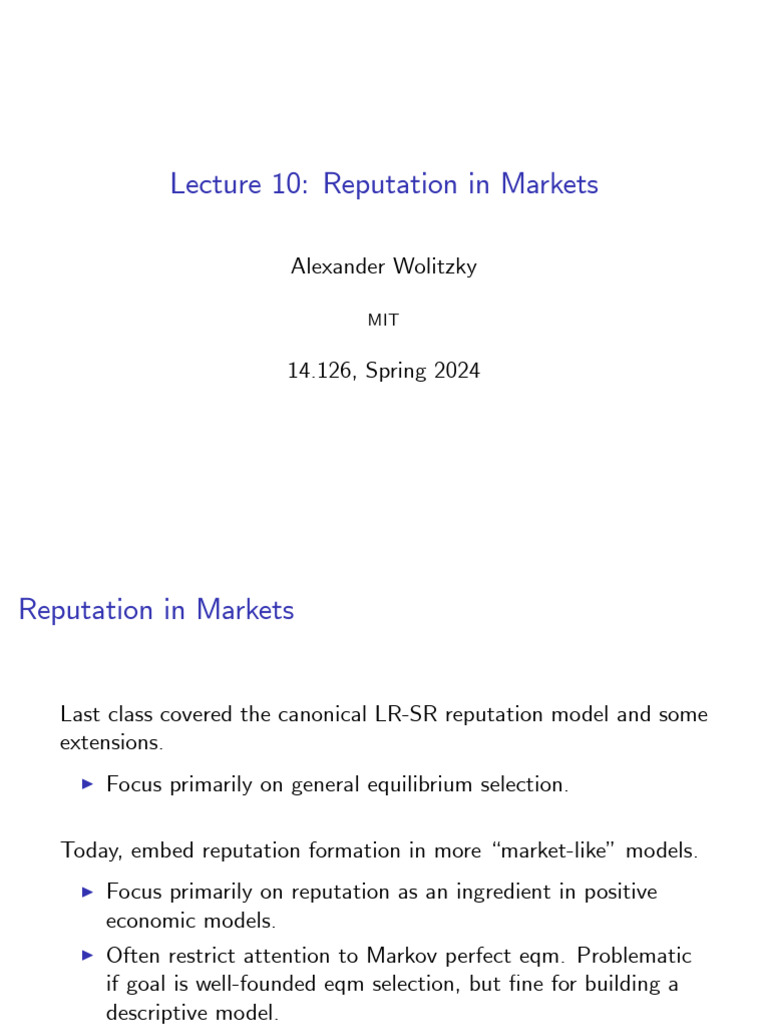 Mit14 126 s24 Lecture 10 Reputation-In-Markets | PDF | Applied Mathematics
