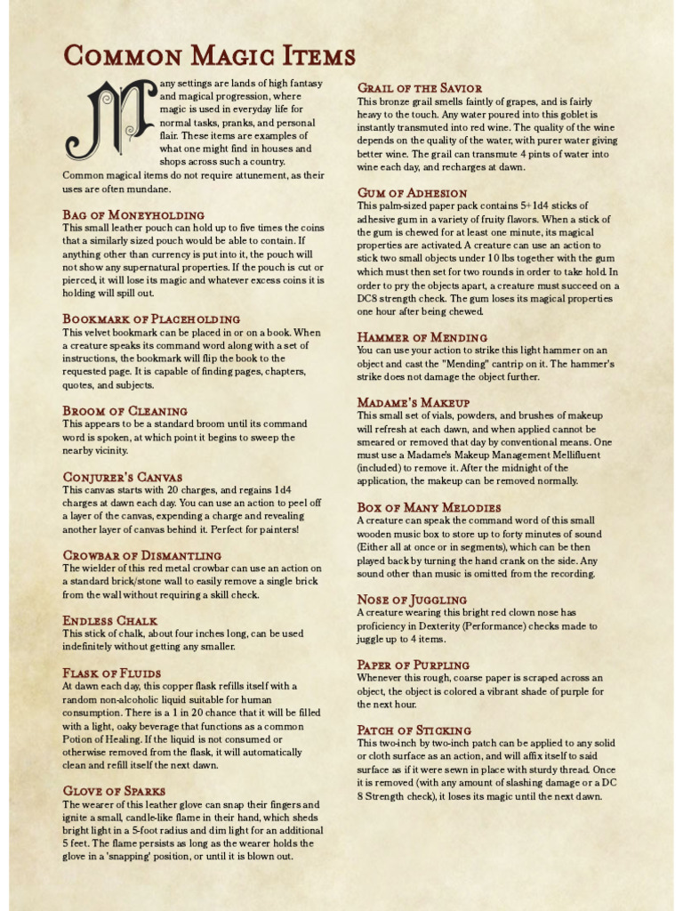 Common Magic Items - The Homebrewery | PDF
