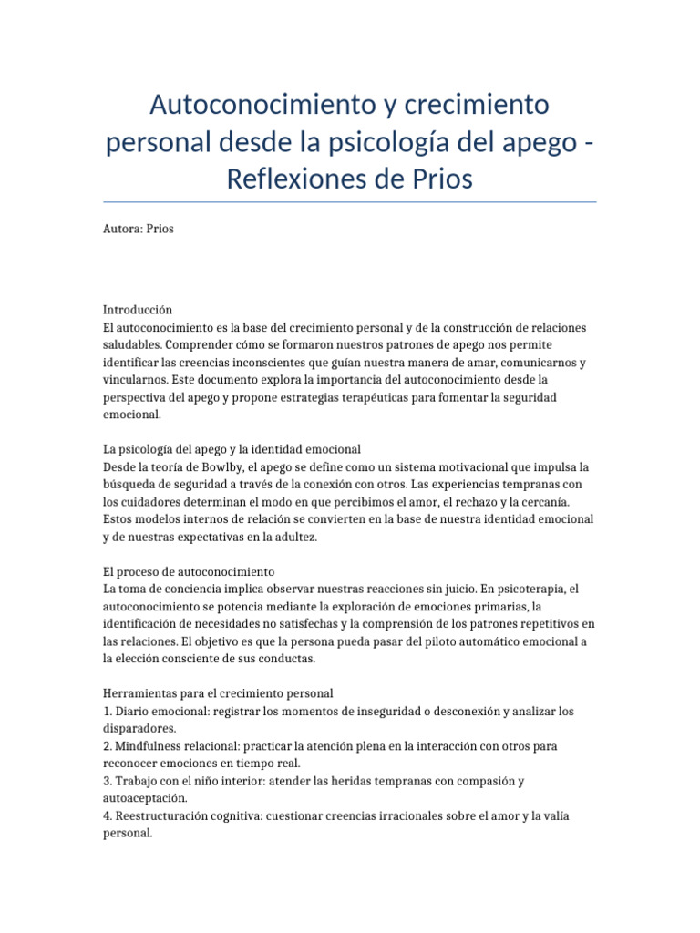 Autoconocimiento y Crecimiento Personal Desde La Psicologia Del Apego ...