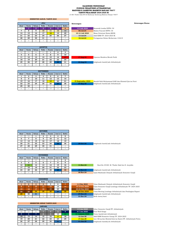 Kalender Pendidikan Pondok Pesantren 2024-2025 | PDF