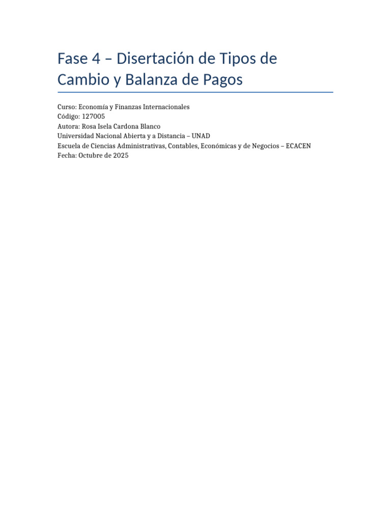 Fase4 Disertacion TipoCambio BalanzaPagos RosaIselaCardona | PDF | Balance de pagos | Tipo de cambio