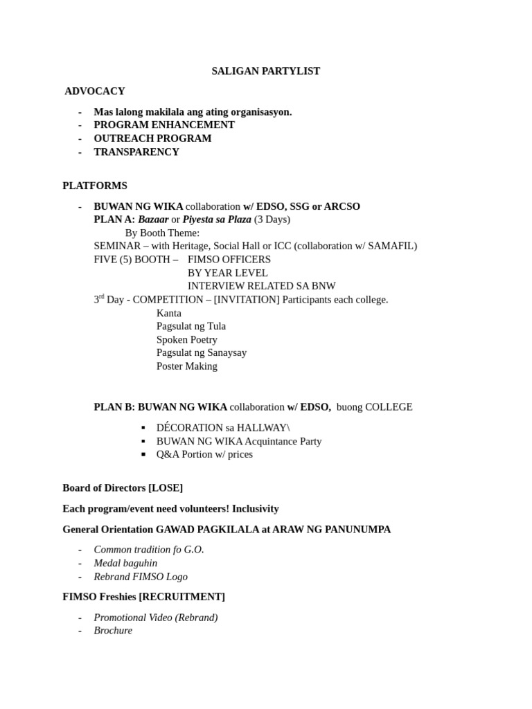Saligan Partylist Advocacy and Programs | PDF