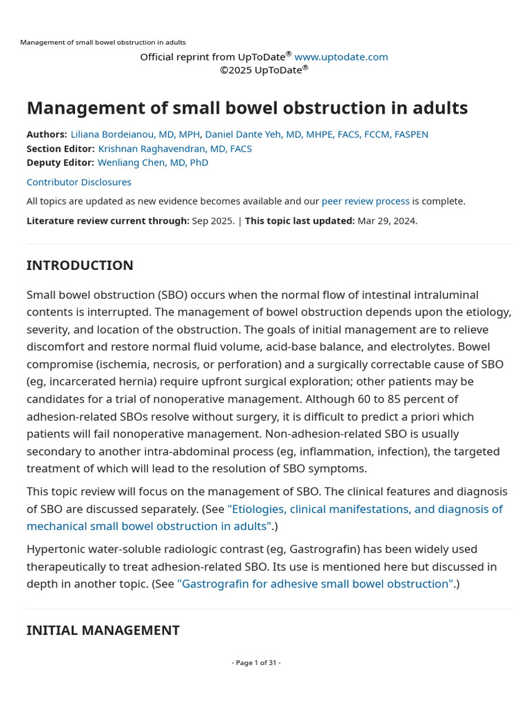 Small Bowel Obstruction Management Guide | PDF | Gastroenterology ...