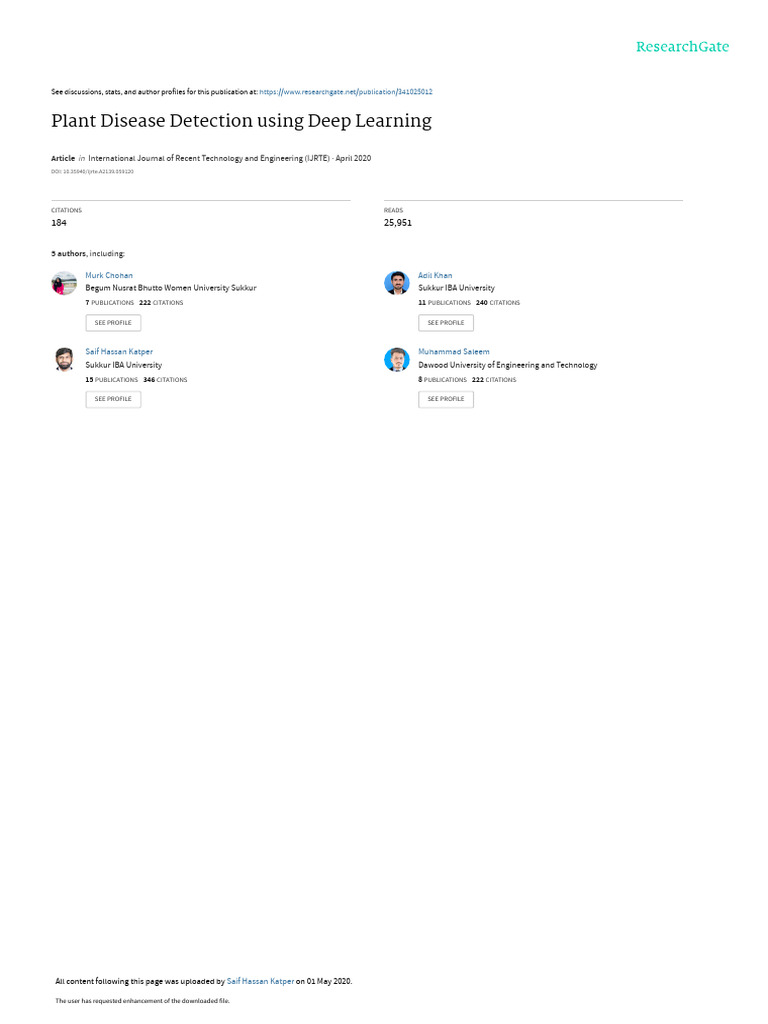 Plant Disease Detection Using Deep Learning | PDF | Deep Learning