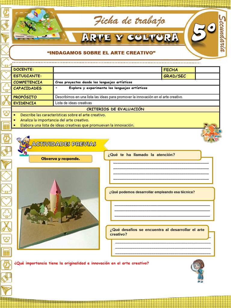 FICHA DE ACTIVIDAD ARTE 5° - Ficha 1 4º Bimesrte | PDF | Creatividad ...