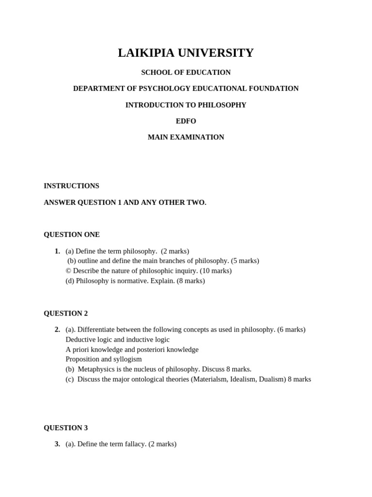 Philosophy Main Exam | PDF
