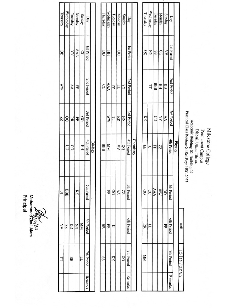 Practical Class Routine HSC-27, Bld-04 | PDF