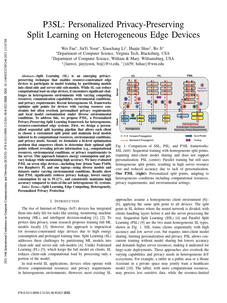 P3SL Personalized Privacy-Preserving Split Learning on Heterogeneous Edge Devices | PDF | Client ...