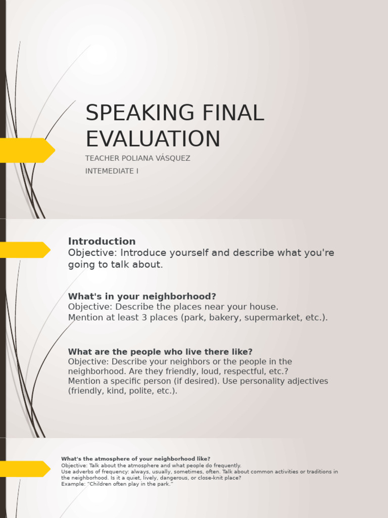 Speaking - Final Evaluation | PDF