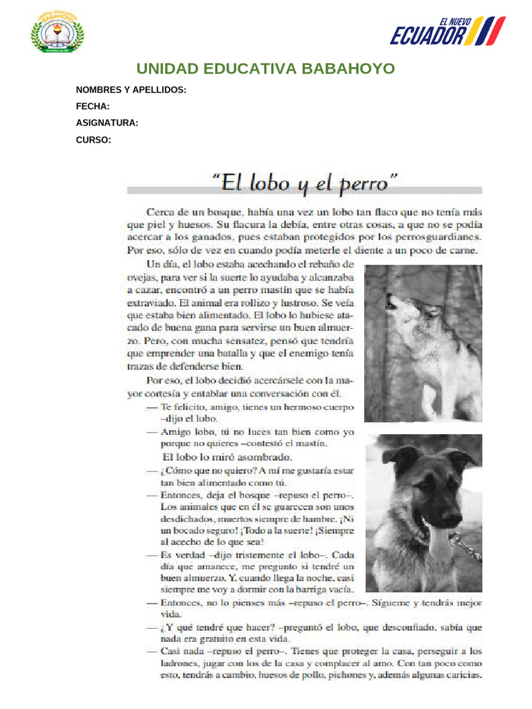 Lectura El Lobo y El Perro | PDF