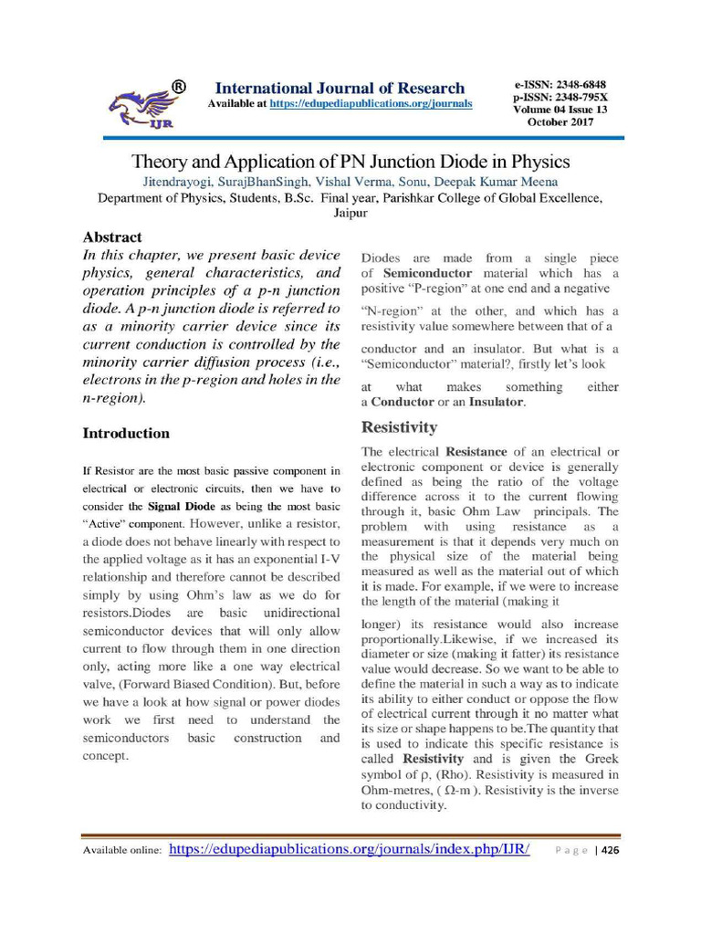 Theory and Applications of PN Junction Diode in Physics | PDF