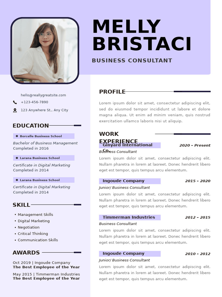 Purple and Grey Simple Profile CV Template | PDF