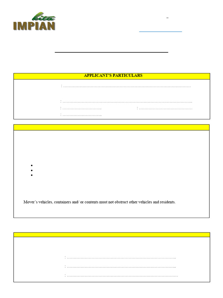 Moving in Out Application Form | PDF