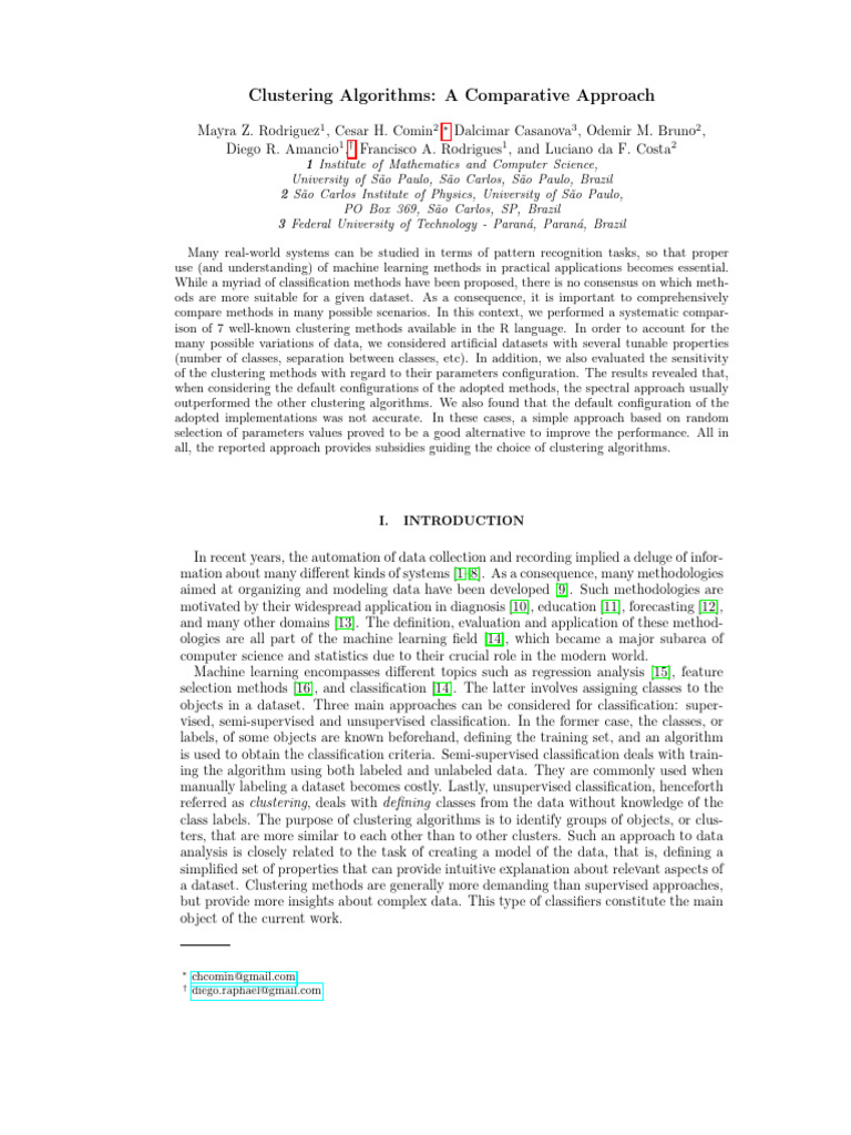 Clustering Algorithms A Comparative Approach Author Mayra Z. Rodriguez Cesar H. Comin Dalcimar ...