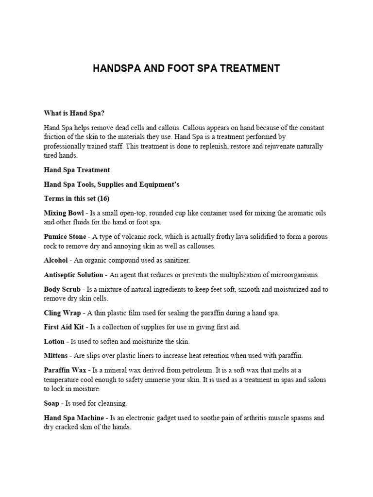 Handspa and Footspa Treatment for Students 1 | PDF | Massage | Hand