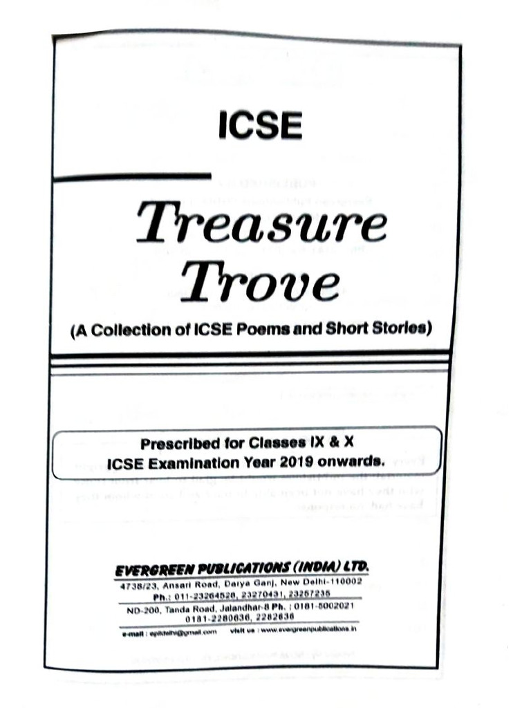 Treasure Trove A Collection of Icse Poems and Short Stories Prescribed ...