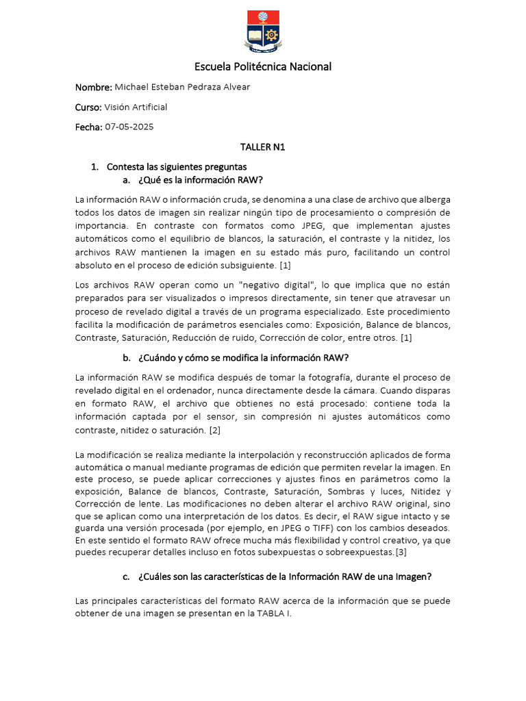 Taller n1 Pedraza Michael | PDF | Formato de imagen sin procesar ...