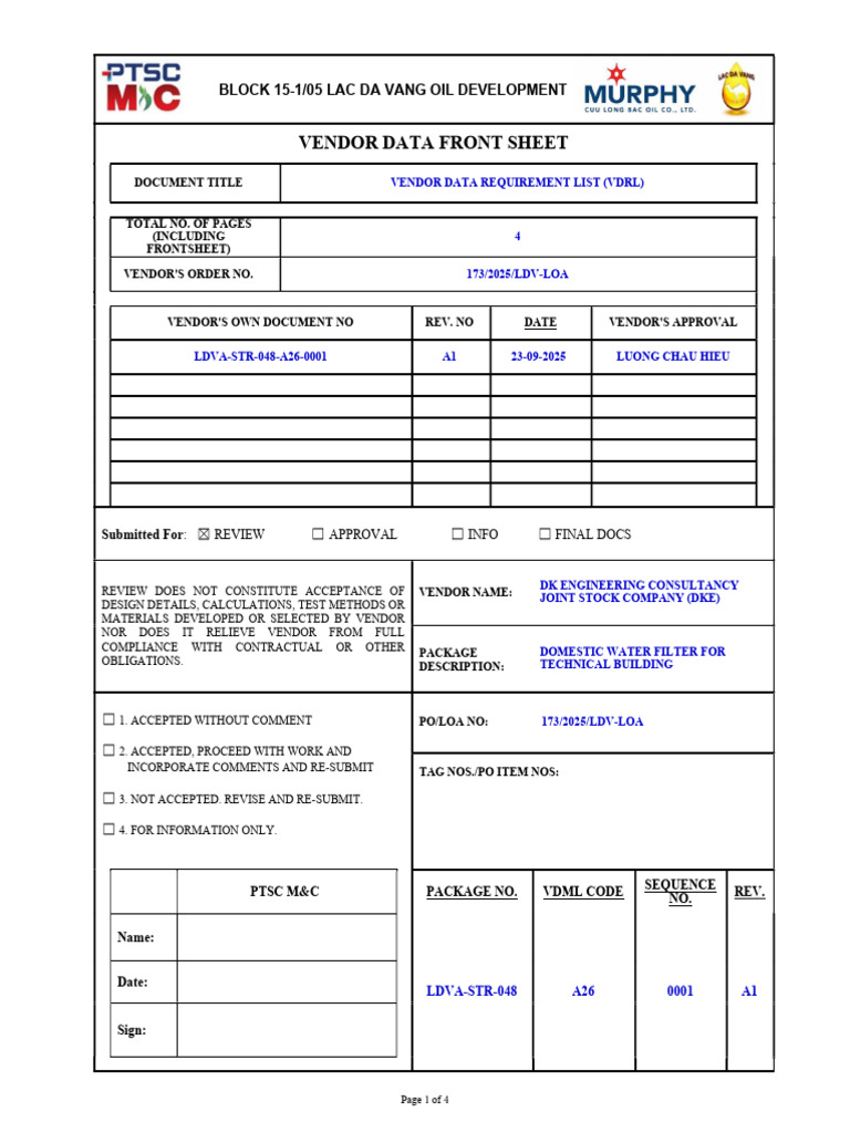 LDVA STR 048 A26 1001 - A1 - Vendor Data Requirement List (VDRL) | PDF ...