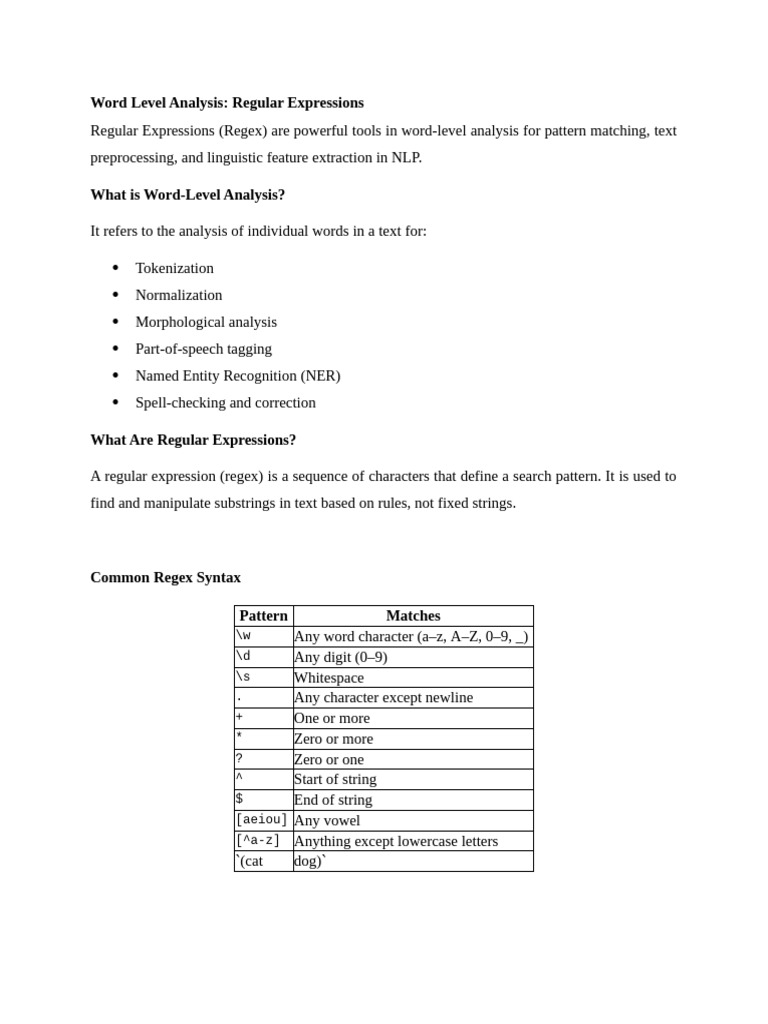Word Level Analysis Regular Expressions | PDF