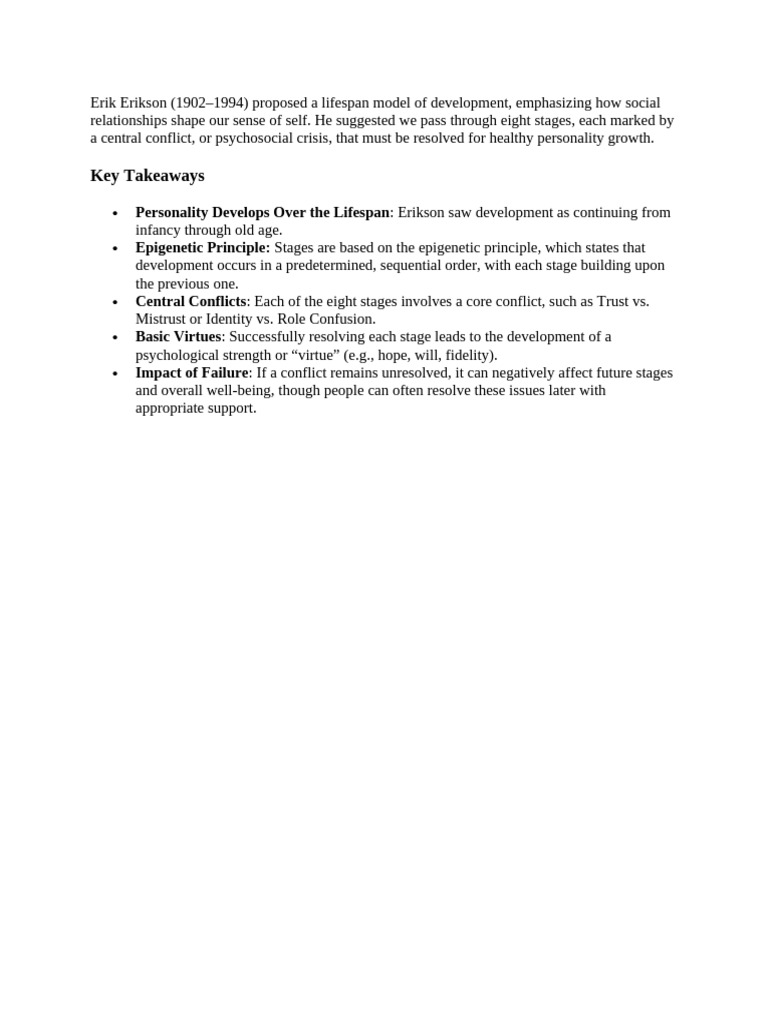 Erikson's Eight Stages of Development | PDF | Adolescence | Identity ...