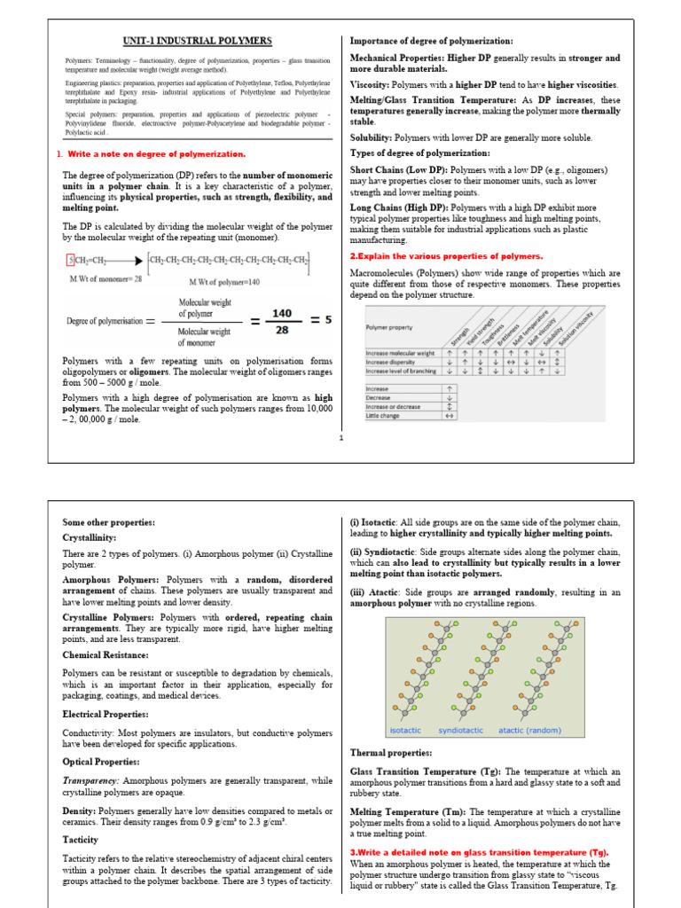 Unit-1 Notes-Industrial Polymer Updated | PDF | Polymers | Epoxy