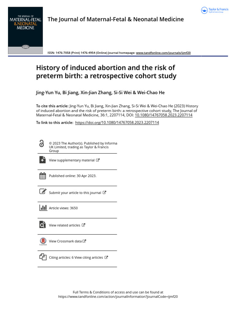 History of Induced Abortion and The Risk of Preterm Birth A ...