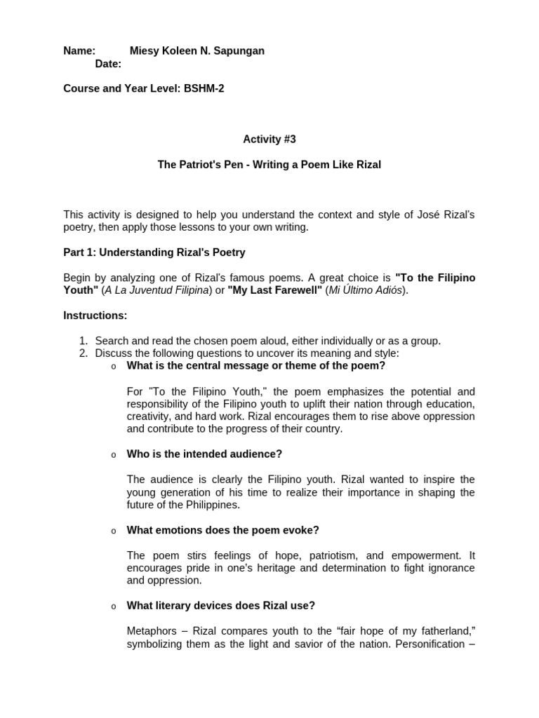 Writing Poetry Inspired by Rizal | PDF | Poetry | Metaphor