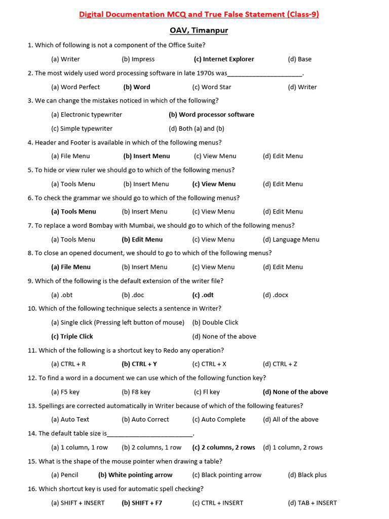 Mcq Digital Documentation | PDF | Microsoft Word | Software