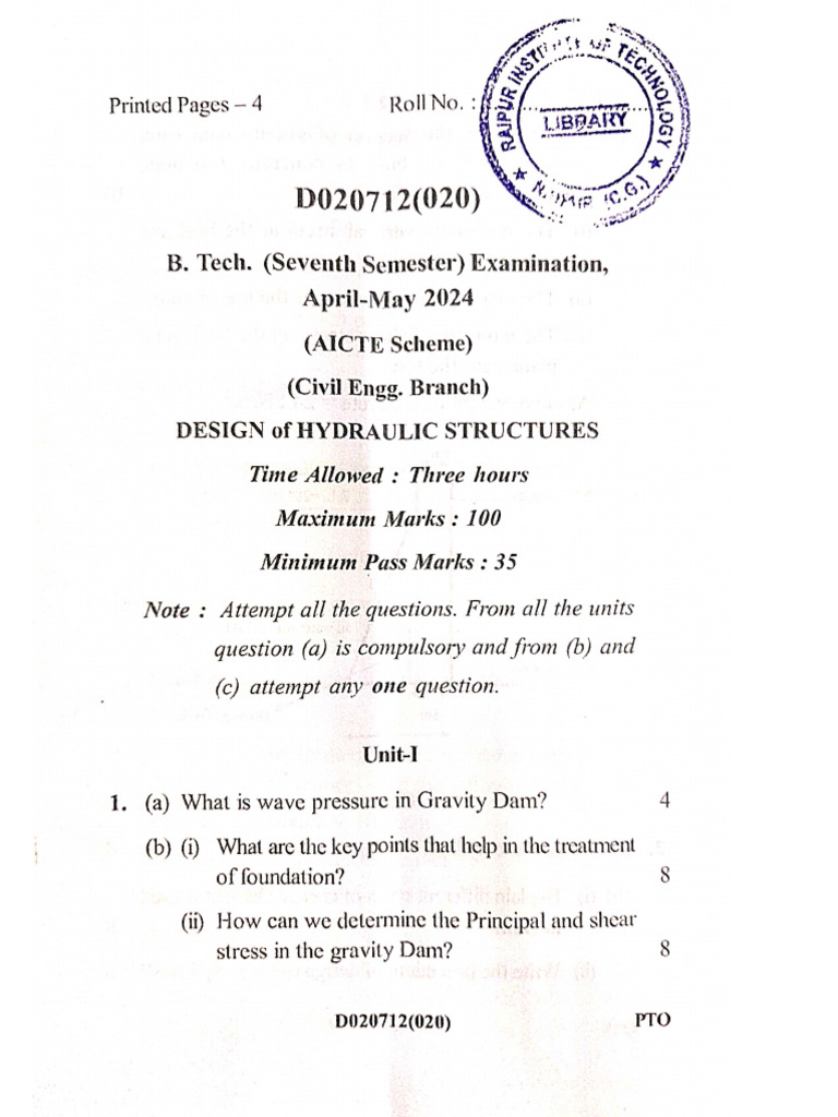 2024-Design of Hydraulic Structures-Apr-May (AICTE) | PDF