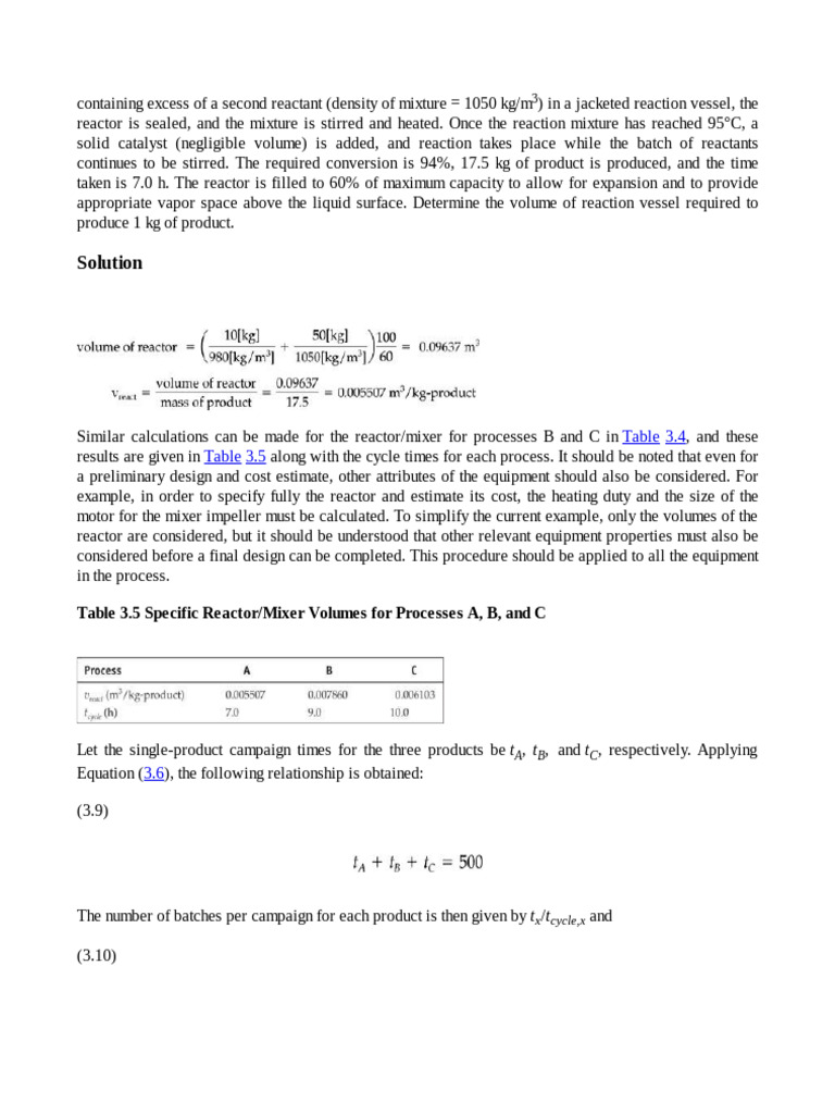 Reactor Volume Calculation for Batch Processes | PDF | Chemical Reactor ...
