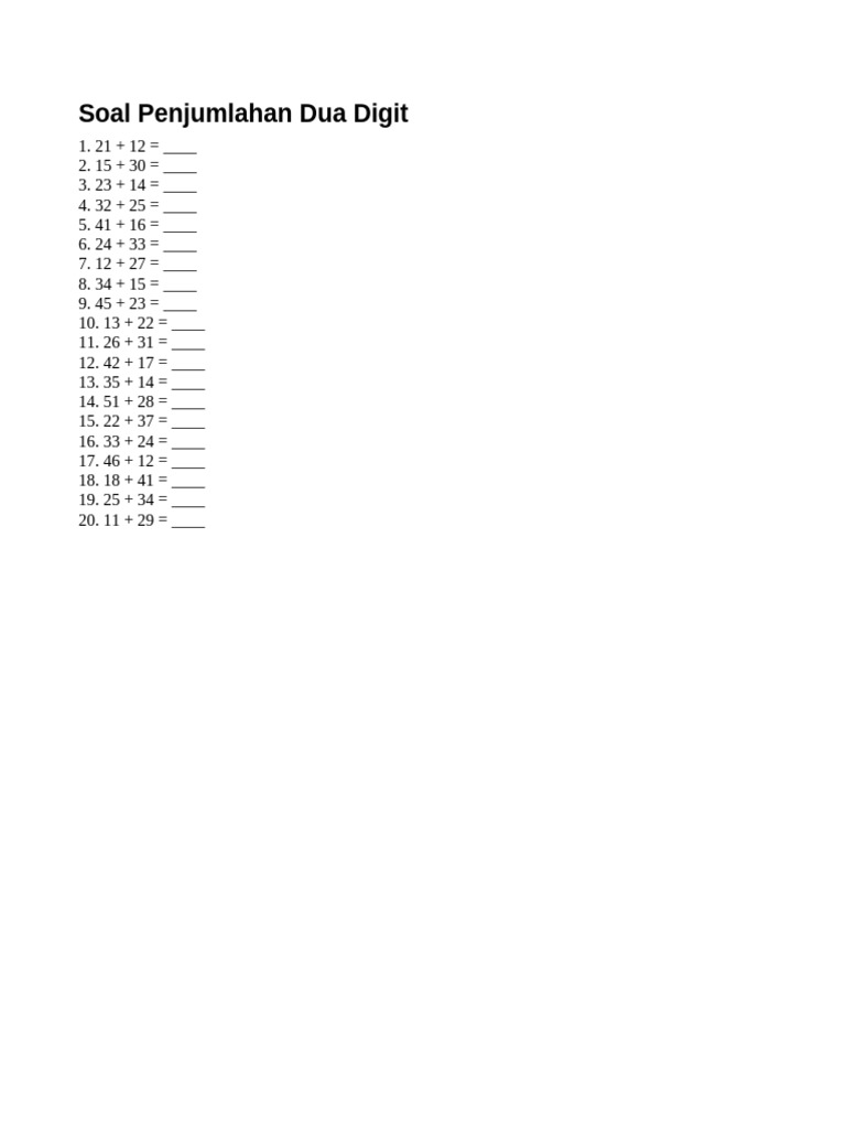 Soal Penjumlahan Dua Digit | PDF