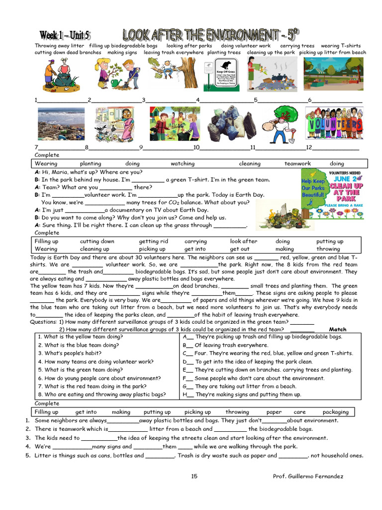 Week 1 U5 Look After Environment 5º | PDF