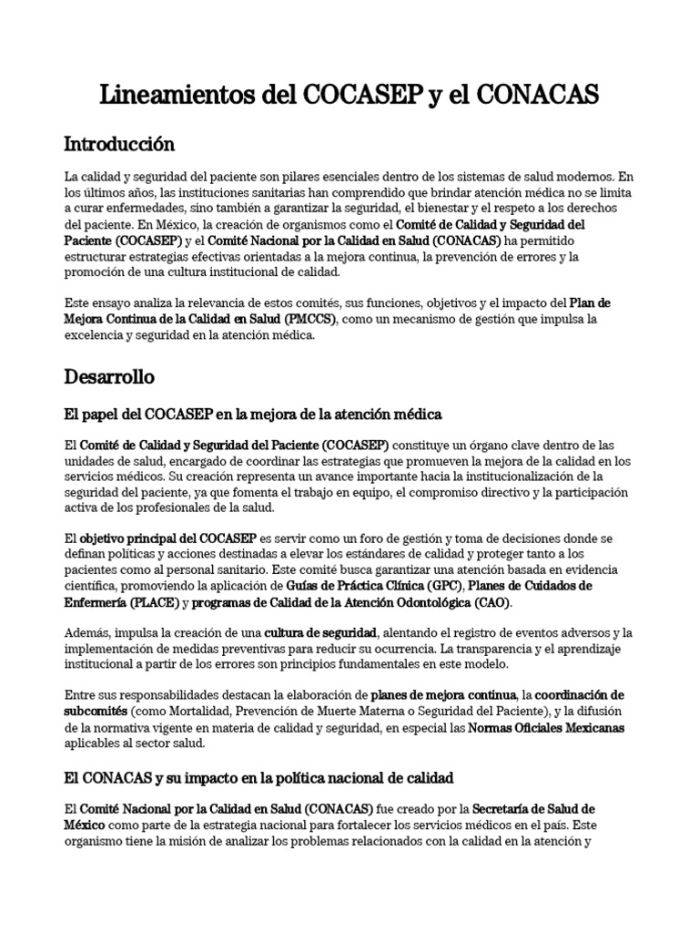 Lineamientos del COCASEP y CONACAS | PDF | Cuidado de la salud ...