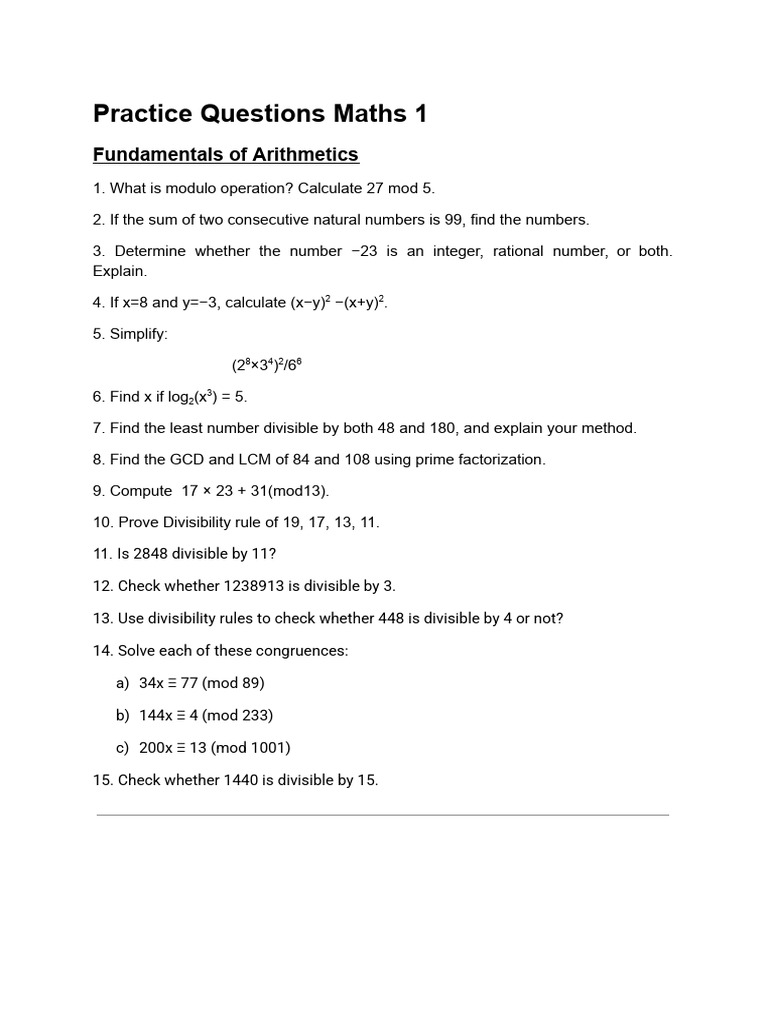 Maths Practice Questions: Arithmetic & Logic | PDF | If And Only If | Logic
