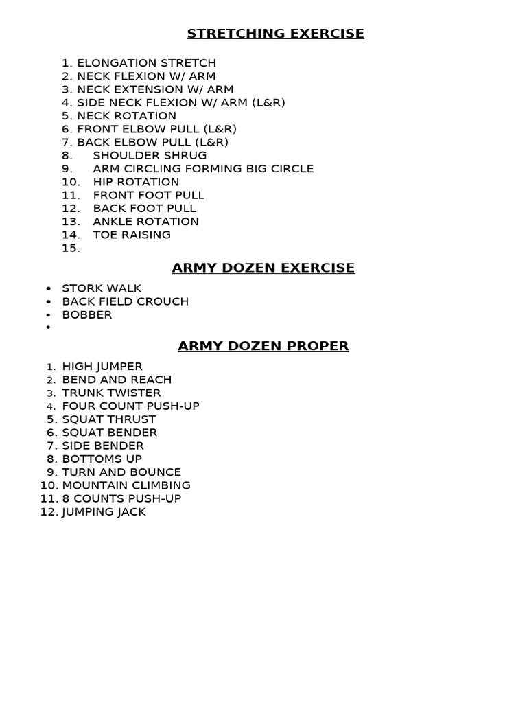 Army Dozen Exercise Guide | PDF