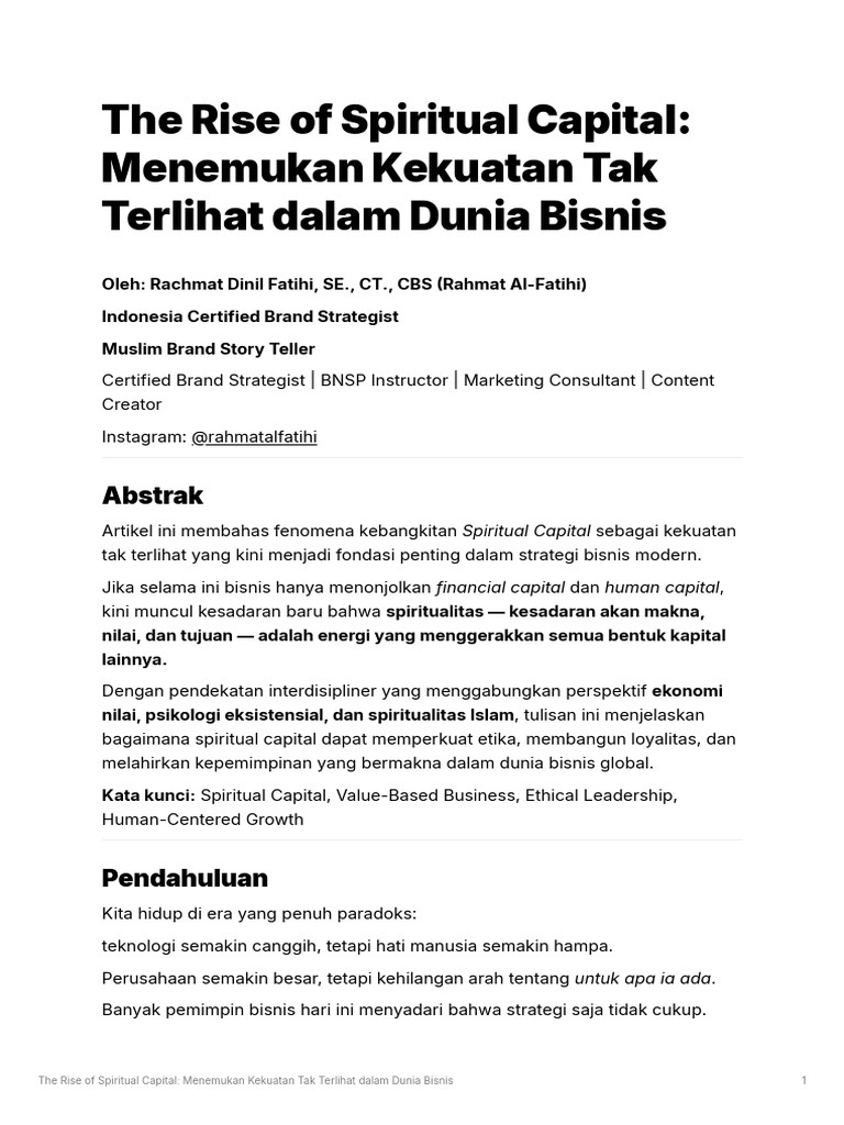The Rise of Spiritual Capital - Menemukan Kekuatan Tak Terlihat Dalam ...