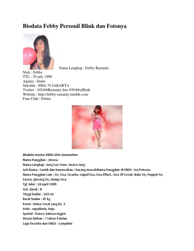 Biodata Febby Personil Blink Dan Fotonya | PDF