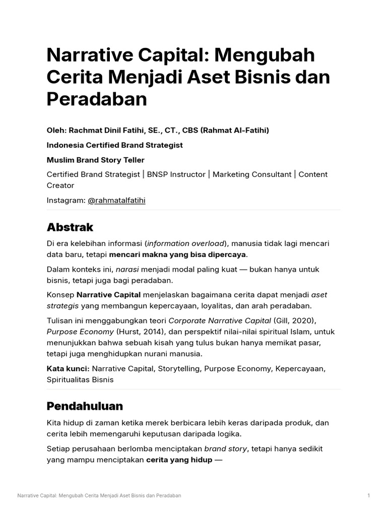 Narrative Capital - Mengubah Cerita Menjadi Aset Bisnis Dan Peradaban | PDF