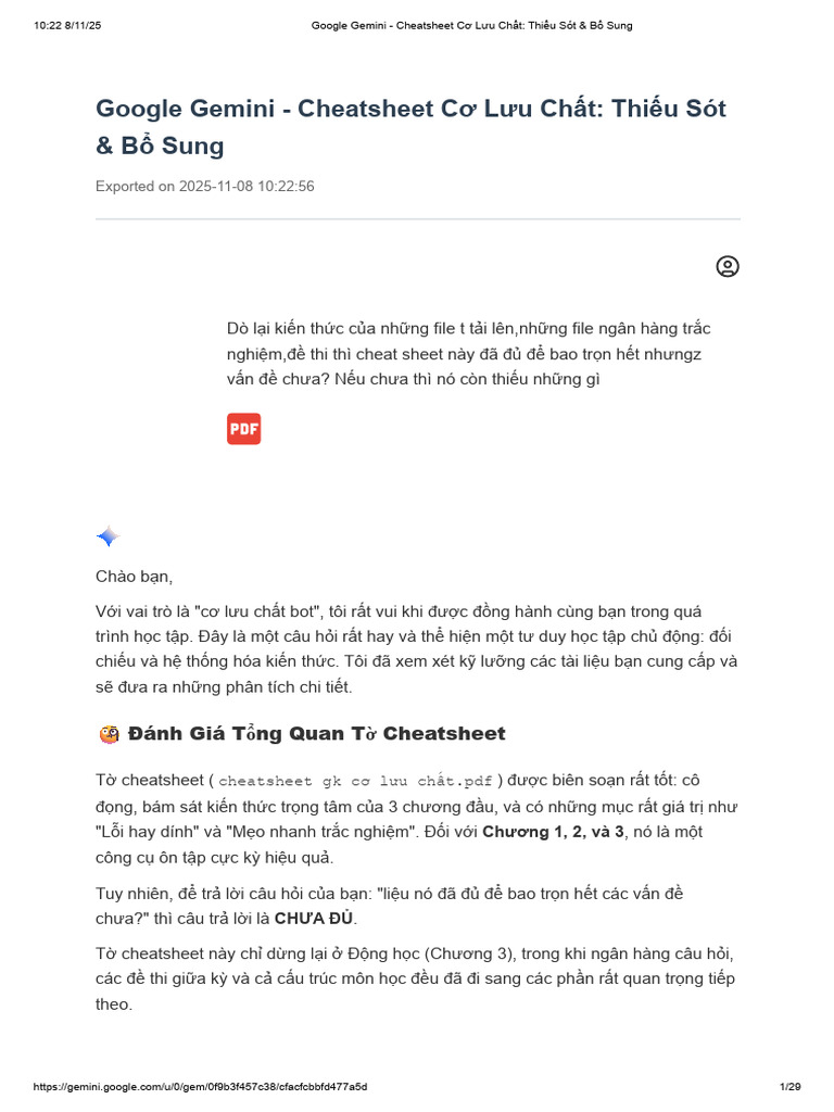 Google Gemini - Cheatsheet Cơ Lưu Chất - Thiếu Sót & Bổ Sung | PDF