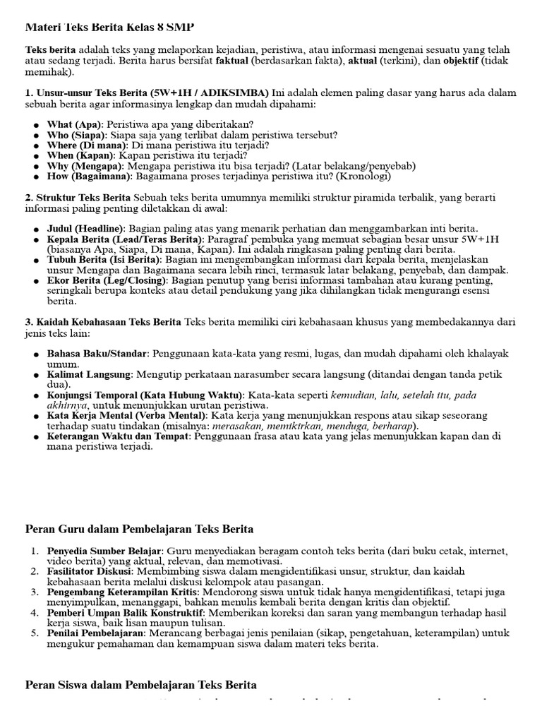 FIX Materi Teks Berita Kelas 8 SMP.docx | PDF