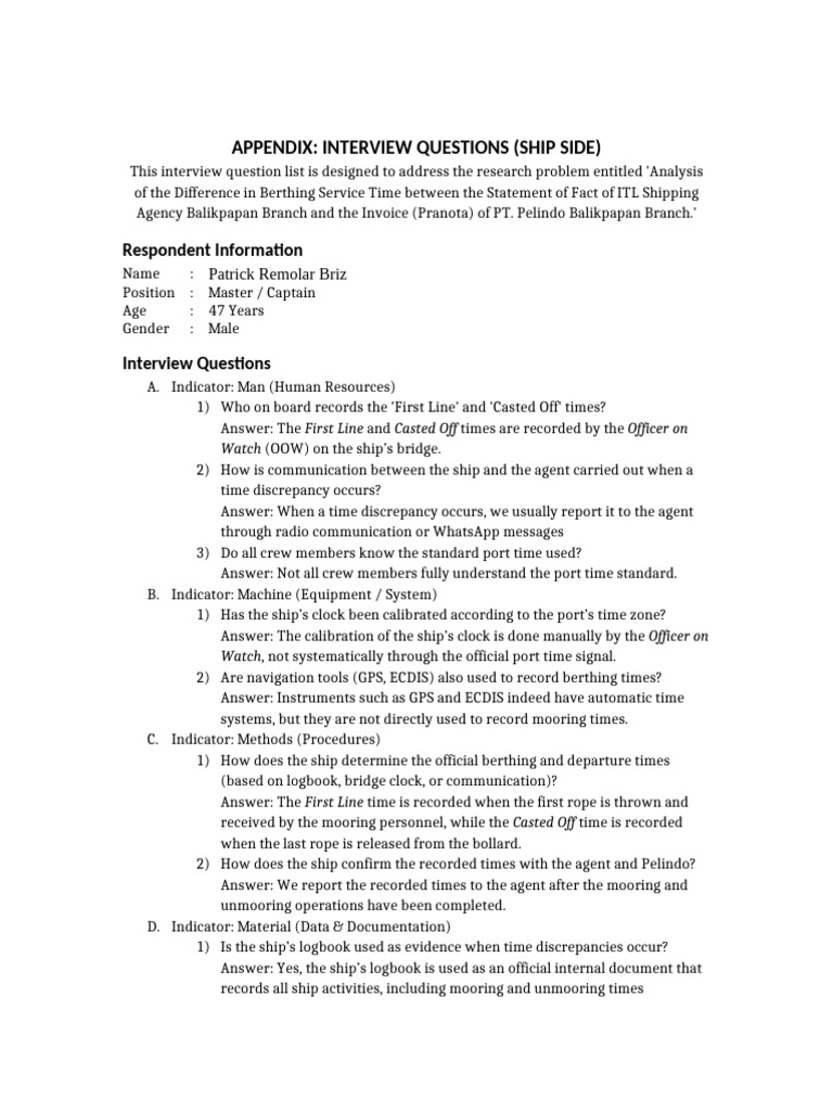 Appendix Interview Questions Ship Side en | PDF | Global Positioning System