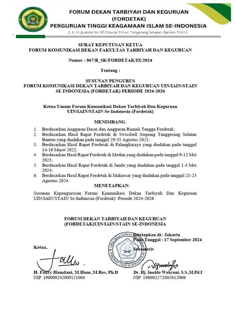 Contoh Ttd Dekan Uin | PDF