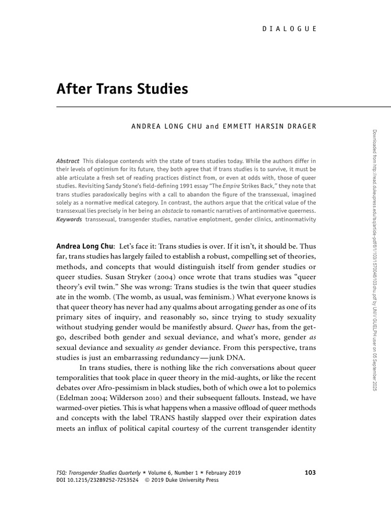 Rethinking Trans Studies Narratives | PDF | Transgender | LGBTQIA+ Studies