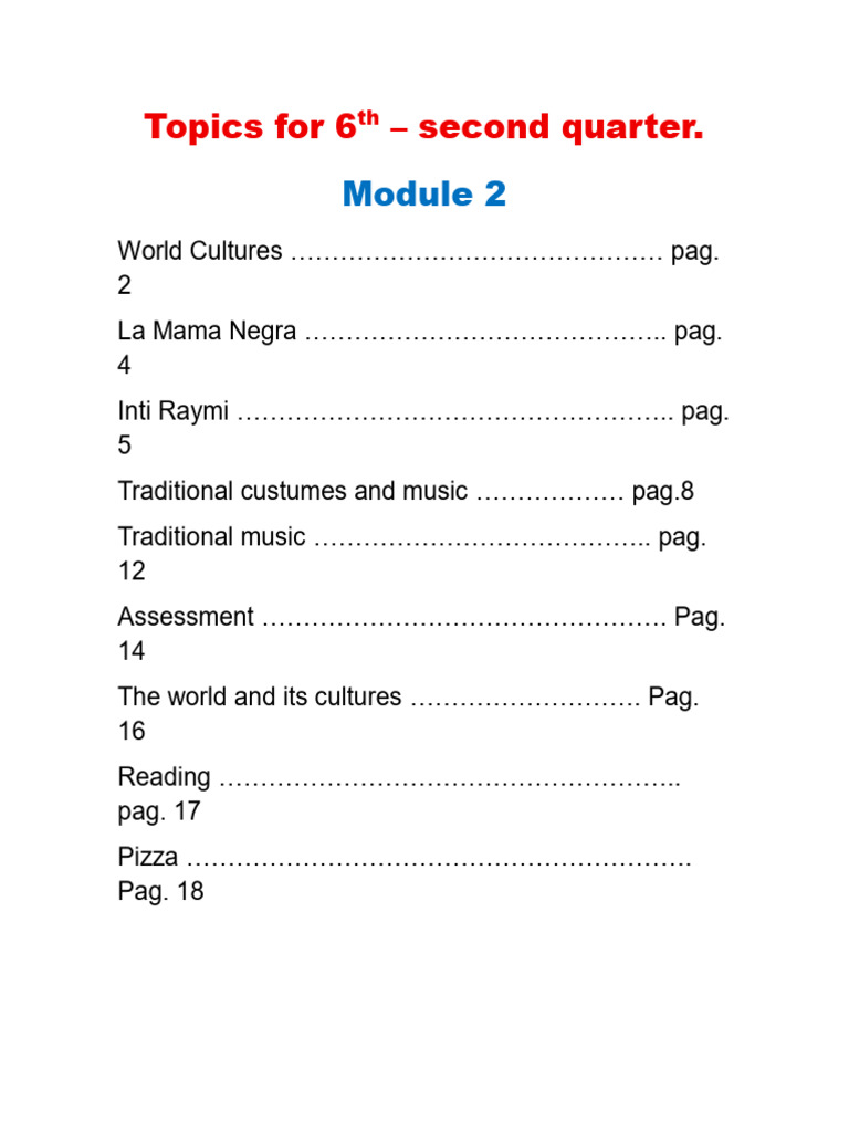6th Grade World Cultures Topics | PDF