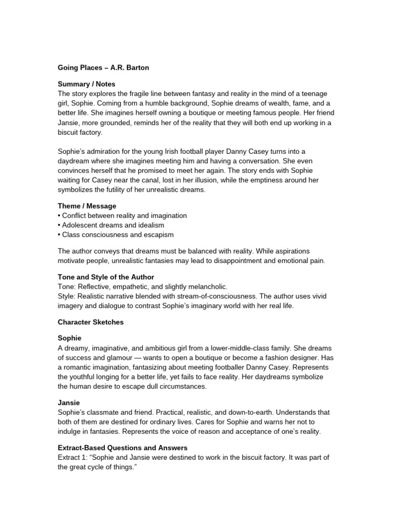 Going Places Class12 Notes Updated | PDF | Dream | Imagination