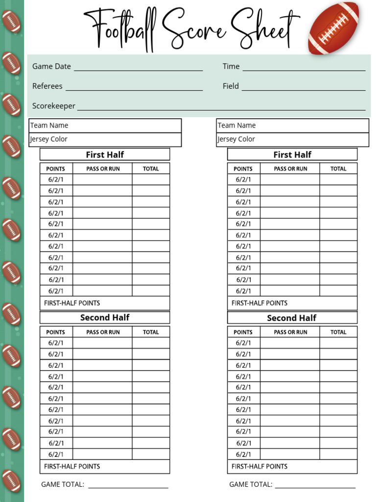 Football Score Sheet LETTER | PDF