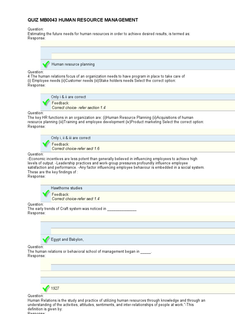 HR Management Quiz Overview | PDF | Employment | Human Resource Management