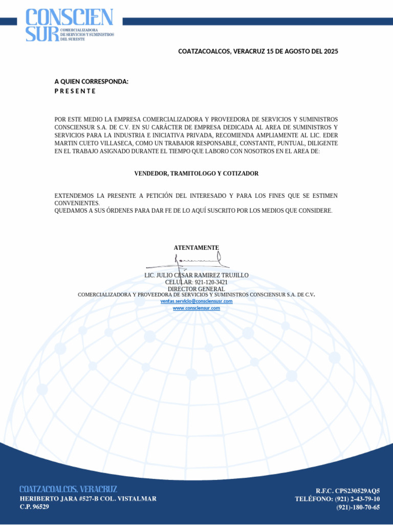 Carta de Recomendacion - Eder | PDF