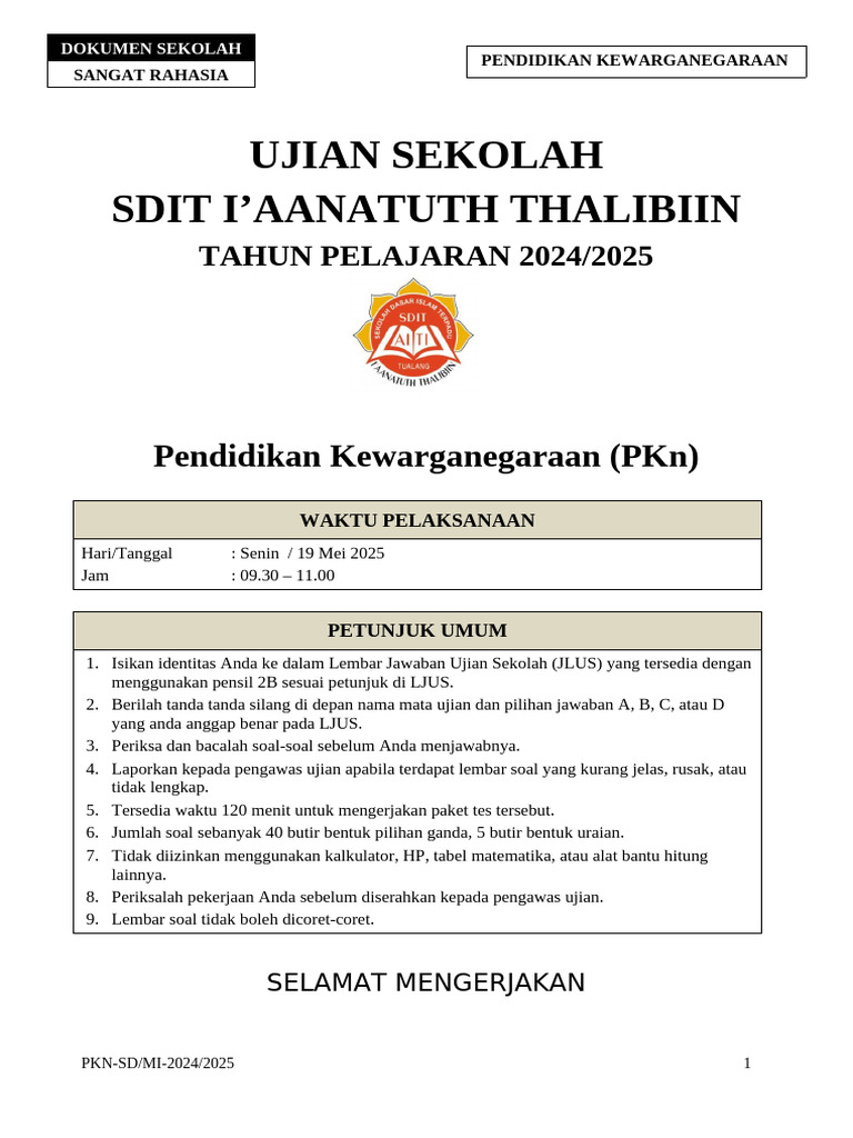 Form Soal Us Pkn | PDF