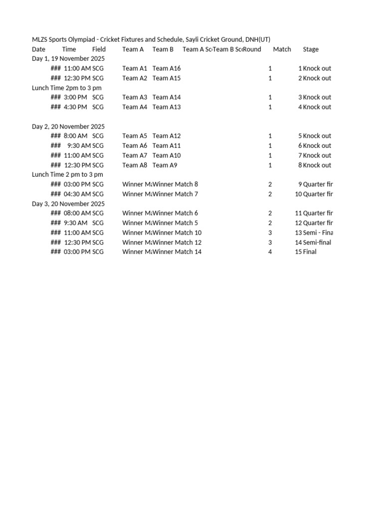 MLZS Cricket Fixtures Schedule 2025 | PDF